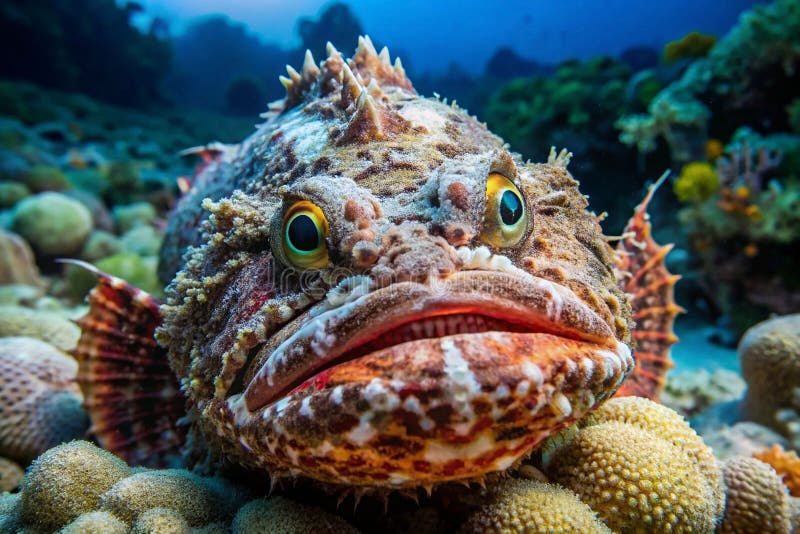 Scary Spiny Fish Portrait on Coral Reef Stock Illustration ...