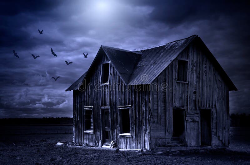 Scary Spooky Haunted House in Blue and Dark Tones Stock Photo - Image ...