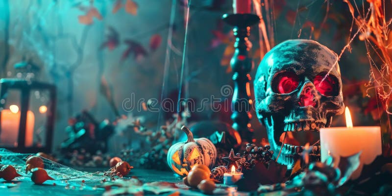 Scary Studio Scene with Halloween Props Stock Illustration ...