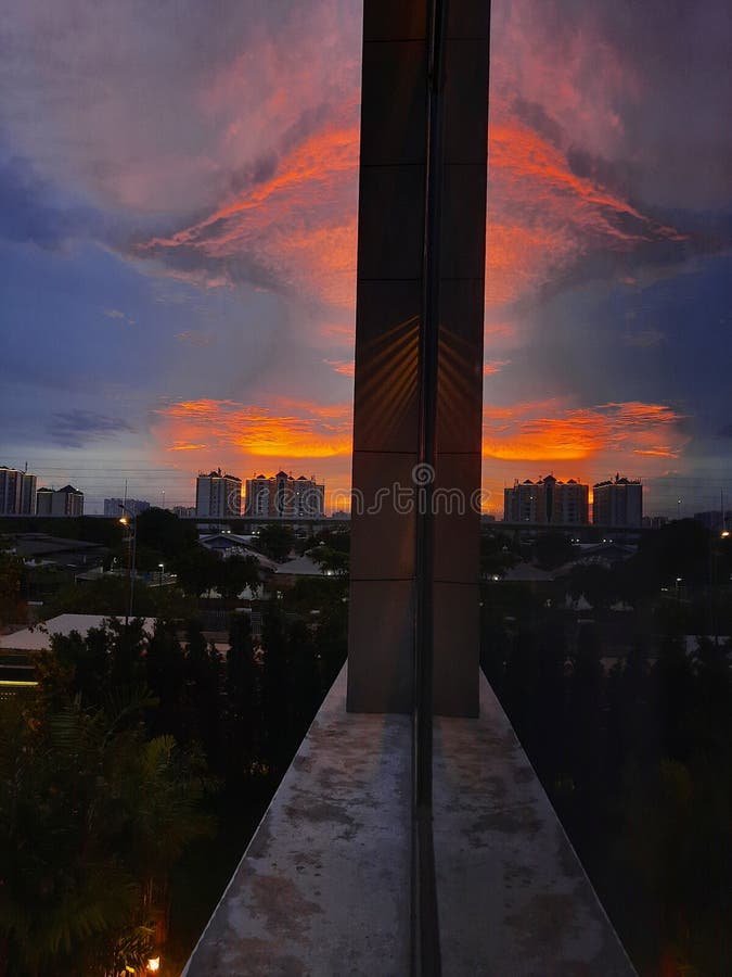 Scary Sunset Red Cloud Scene at Place Stock Photo - Image of wall ...