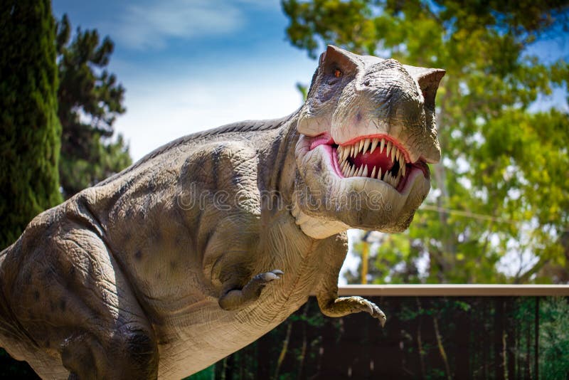 Scary T-rex Monster Dinosaur Hunting in Forest Stock Photo - Image of ...