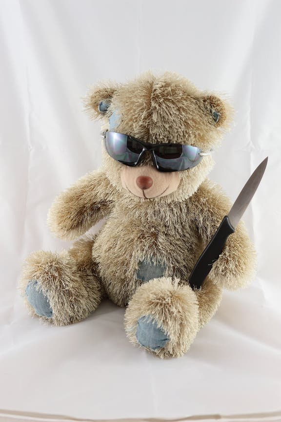 Scary Teddy Bear with a Knife Stock Image - Image of dangerous, white ...