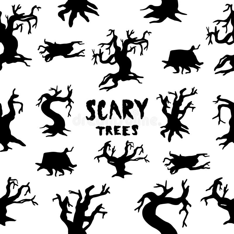 Scary trees doodle set. stock vector. Illustration of doodle - 197130393