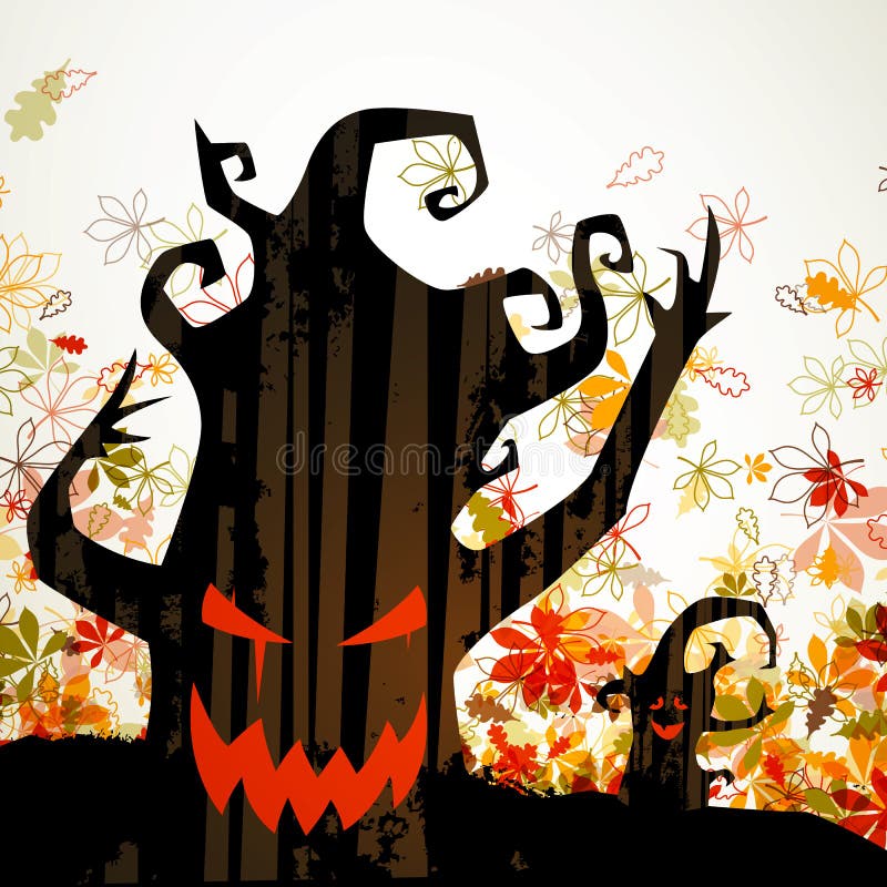 Scary Old Trees with Twisted Leaves Twisted with Ivy Outlined Stock ...