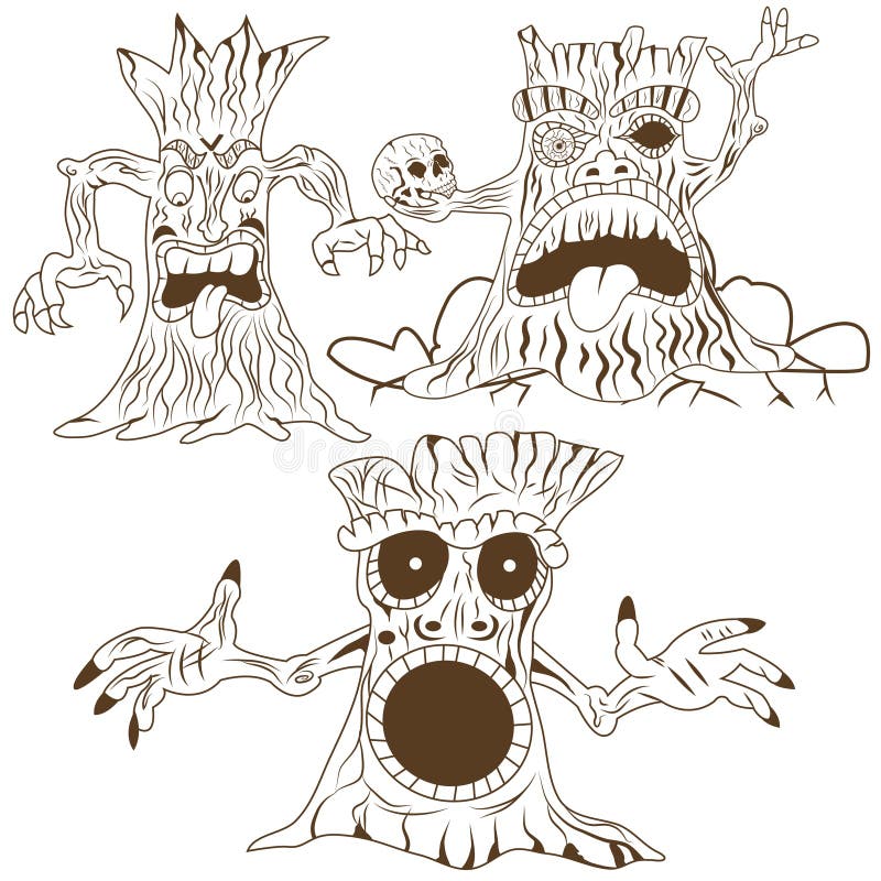 Scary trees - monocolor stock vector. Illustration of color - 58504460