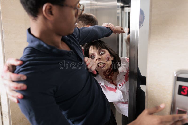 Scary Undead Zombies Coming Out of Elevator Pulling Businessman Stock ...
