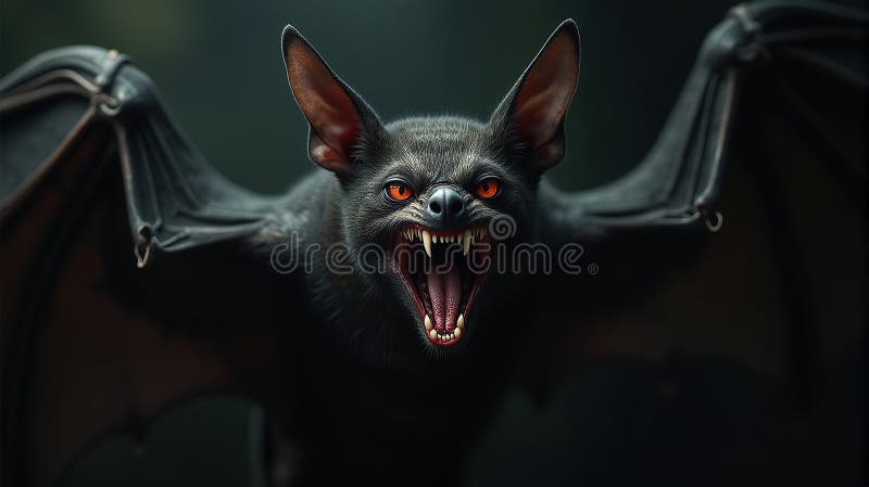 Scary Vampire Bat Hanging Upside Down with Fierce Expression Stock ...