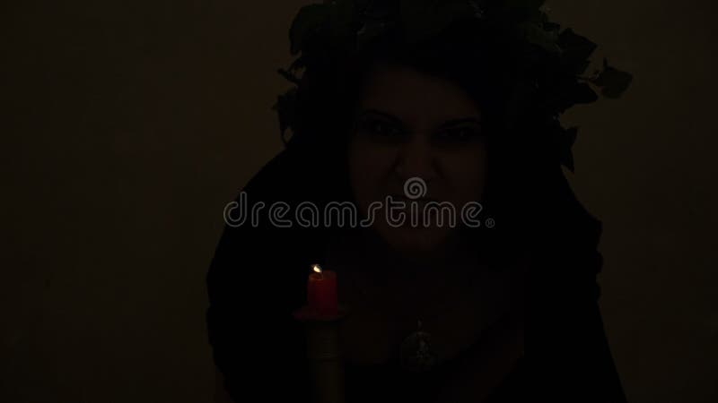 Scary Vampire Woman with Black Veil Snarling in the Darkness Ready for ...