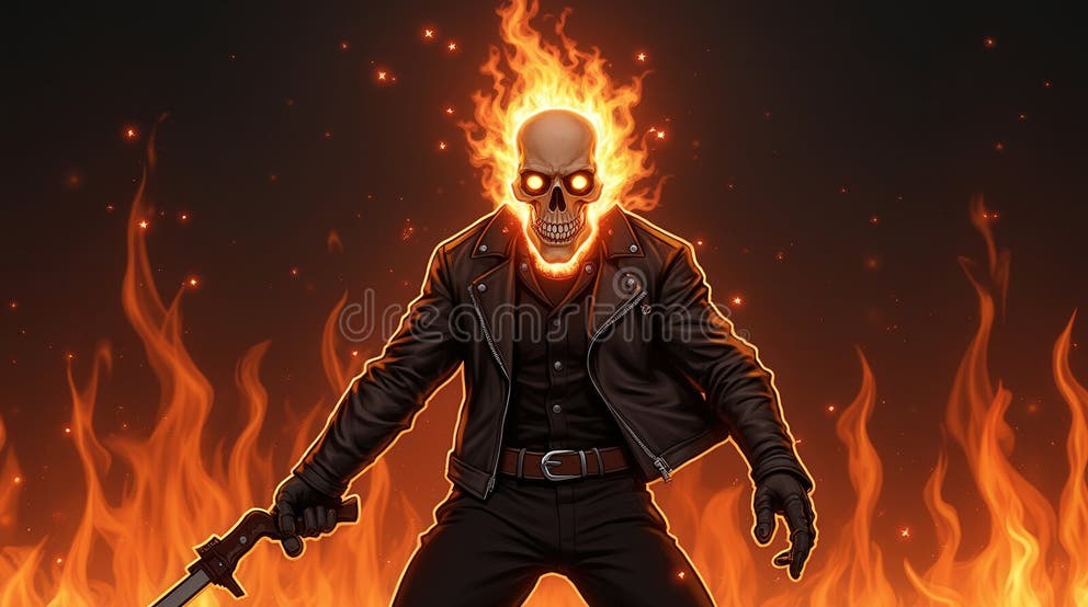 Scary Walking Skeleton on Fire Stock Illustration - Illustration of ...