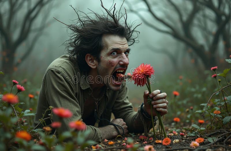 A Scary Weird Man Eating Flowers at 2-1-2024 Editorial Photography ...