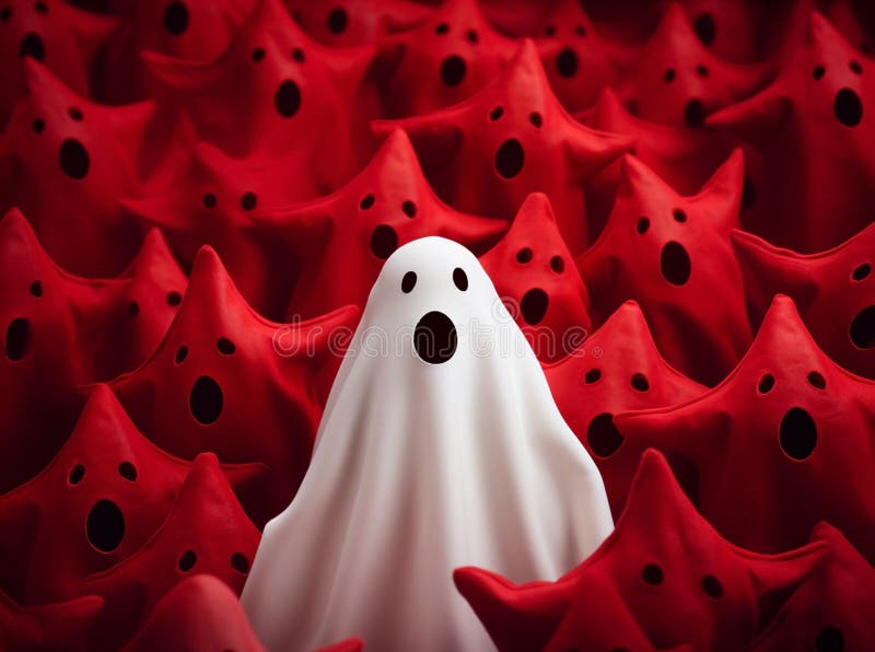 A Scary White Ghost on Red Background Stock Illustration - Illustration ...