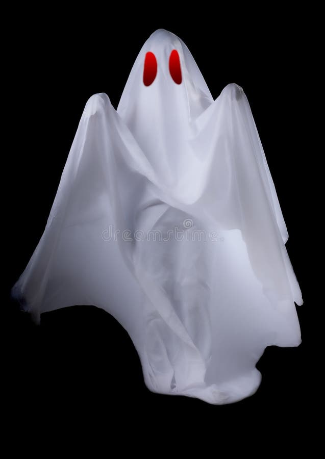 Scary White Ghost at Red Eye on Black Background for Halloween Concept ...