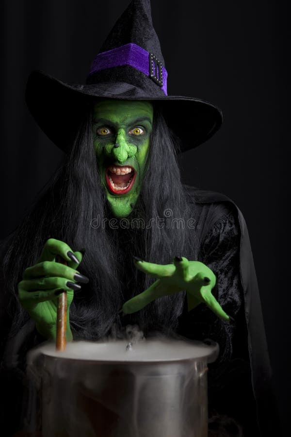 Scary Witch Stirring a Cauldron Stock Image - Image of fear, boiling ...