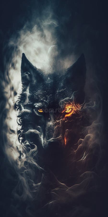 Scary Wolf with Glowing Eyes in the Dar Stock Illustration ...