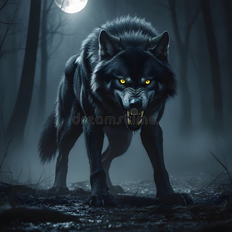 A Scary Wolf with Glowing Eyes, Set in a Forest at Night.ai Generative ...