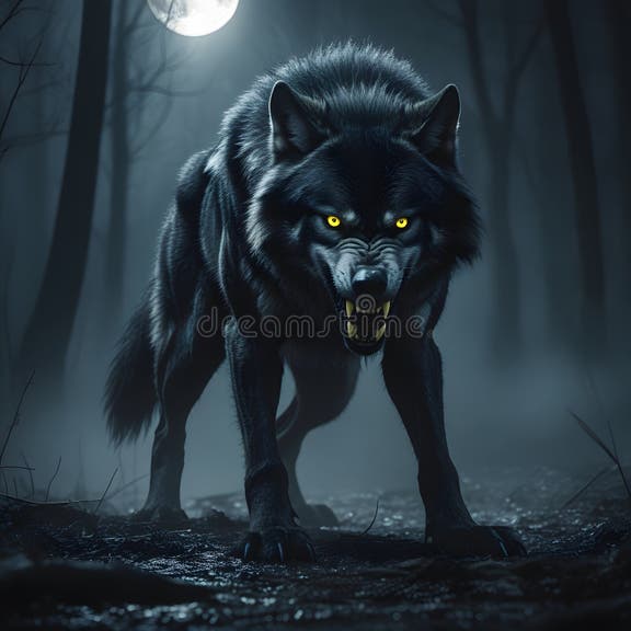 A Scary Wolf with Glowing Eyes, Set in a Forest at Night.ai Generative ...