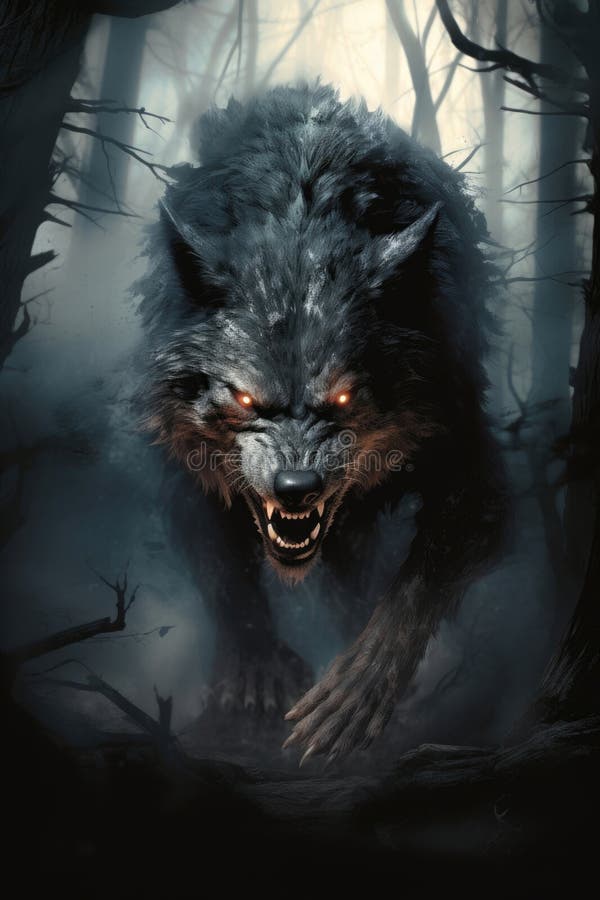 Scary Wolf with Grey Fur, Fierce Expression on Its Face, Crouching ...