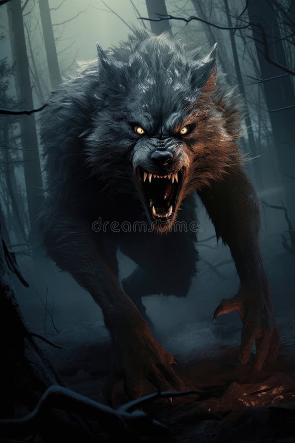Scary Wolf with Grey Fur, Fierce Expression on Its Face, Crouching ...