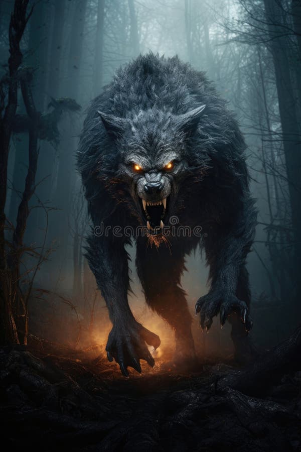Wolf Crouching on the Edge of the Forest Overgrown Stock Illustration ...