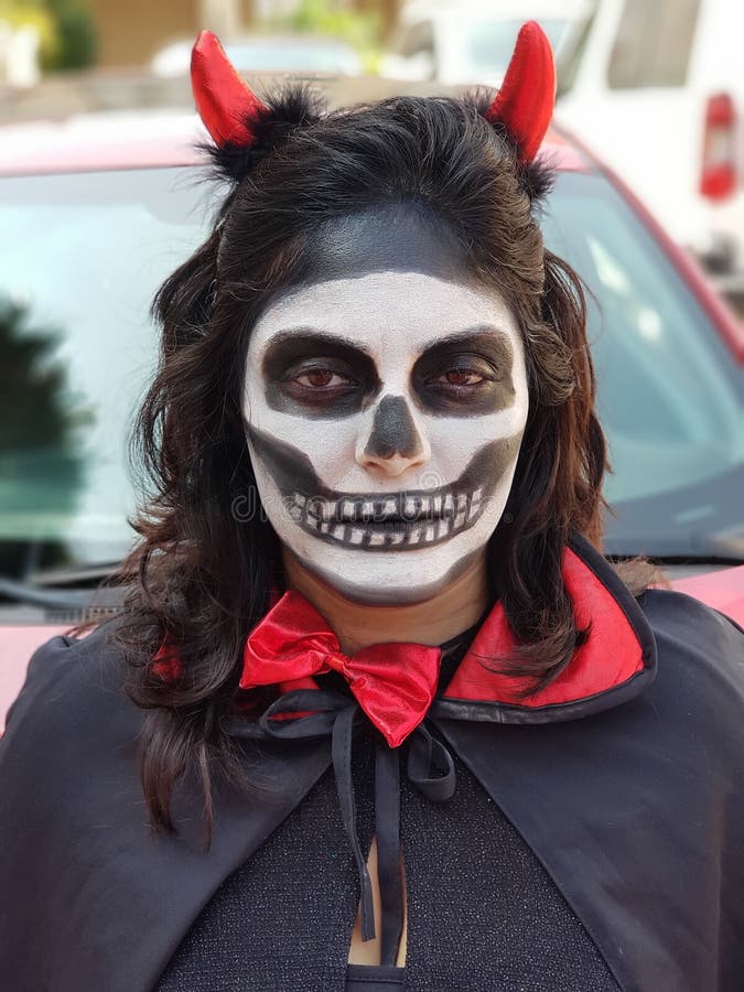 Scary Woman Made Up Like a Skeleton with Makeup Stock Photo - Image of ...