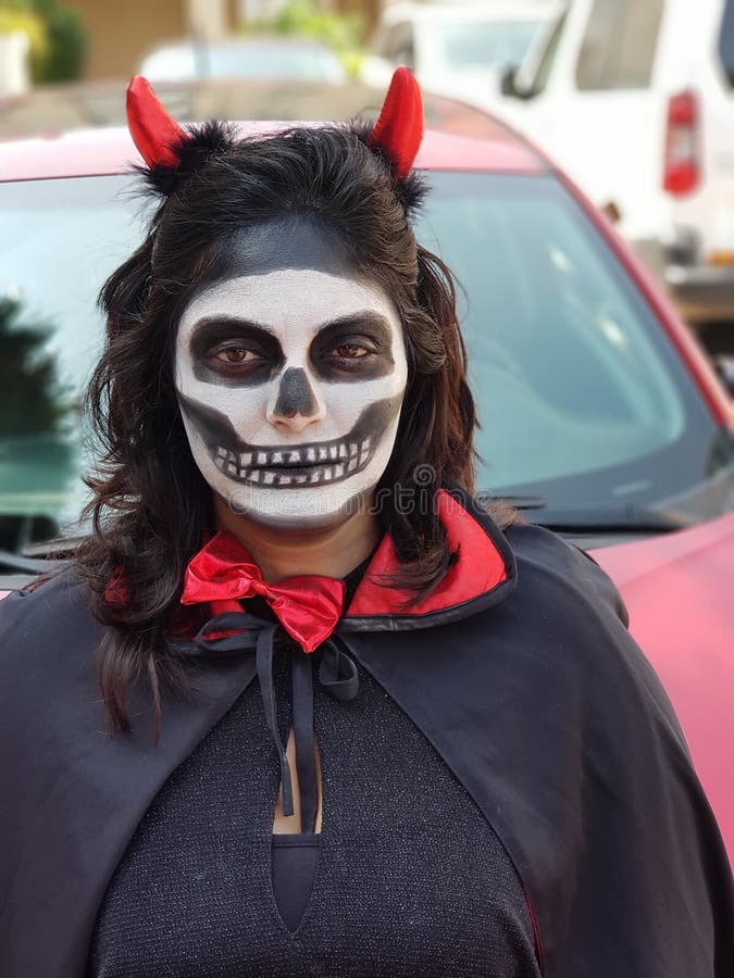 Scary Woman Made Up Like a Skeleton with Makeup Stock Image - Image of ...