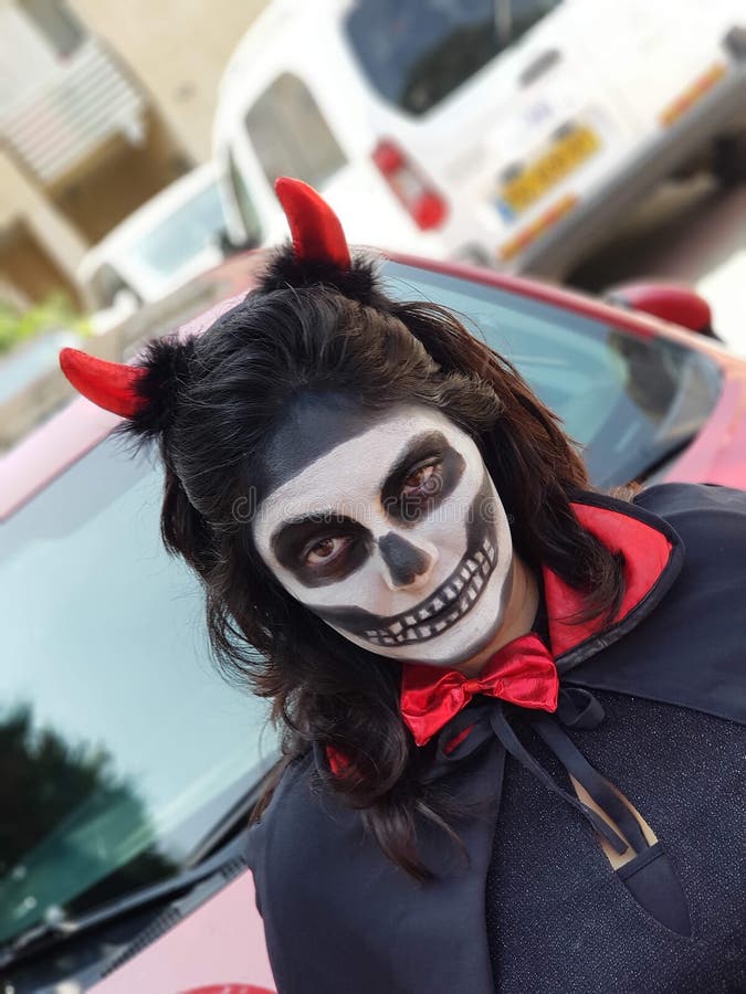 Scary Woman Made Up Like a Skeleton with Makeup Stock Photo - Image of ...