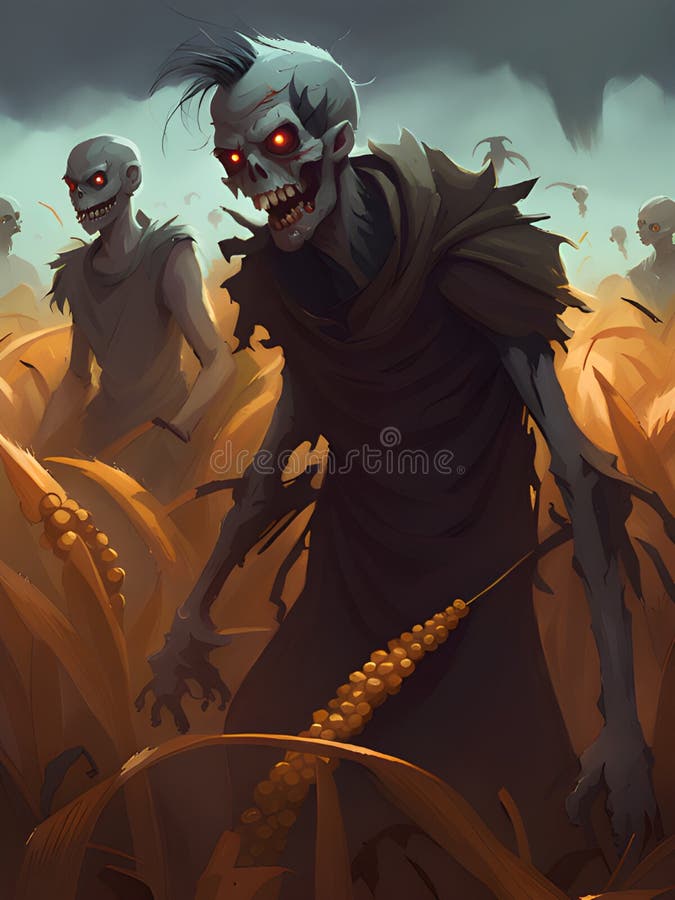 Scary zombie in field stock illustration. Illustration of party - 304332131