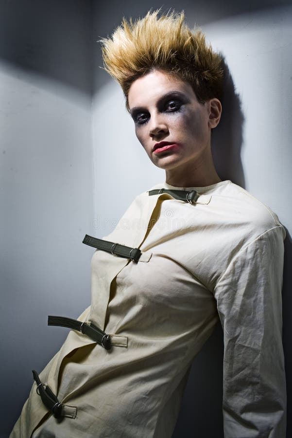 Scary Zombie Girl in Gray Room Stock Image - Image of evil, bizarre ...