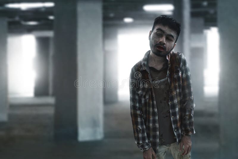 Scary Zombie Man Walking in Basement Stock Photo - Image of face, demon ...