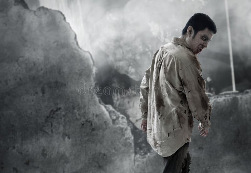 Scary Zombie Man Walking at Night Stock Image - Image of hell, face ...