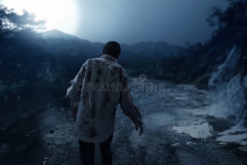 Scary Zombie Man Walking at Night Stock Photo - Image of halloween ...