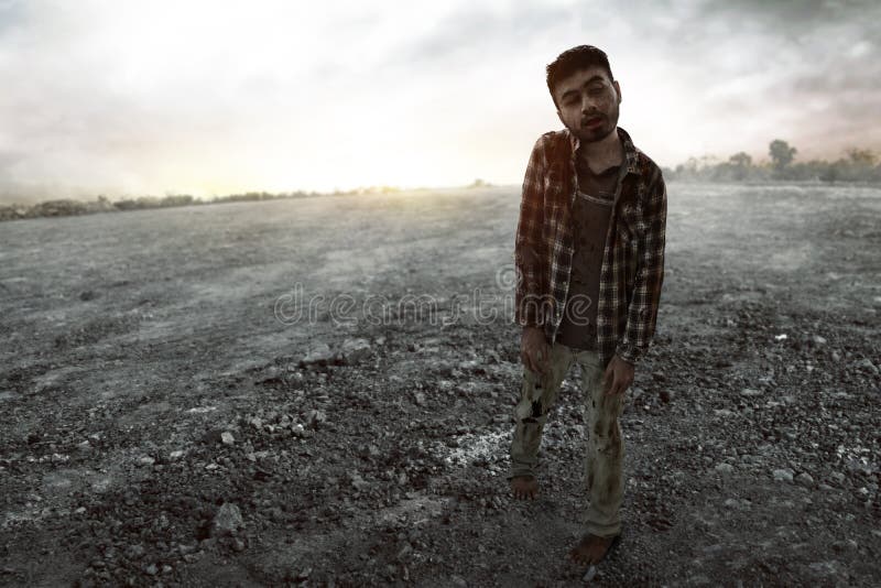 Scary Zombie Man Walking Outdoor Stock Image - Image of horror, angry ...