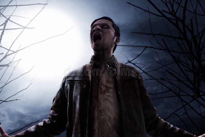 Scary Zombie Scream at Night Stock Image - Image of halloween, hungry ...