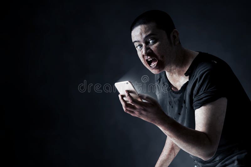 Scary Zombies Using a Smartphone Stock Image - Image of fear, black ...