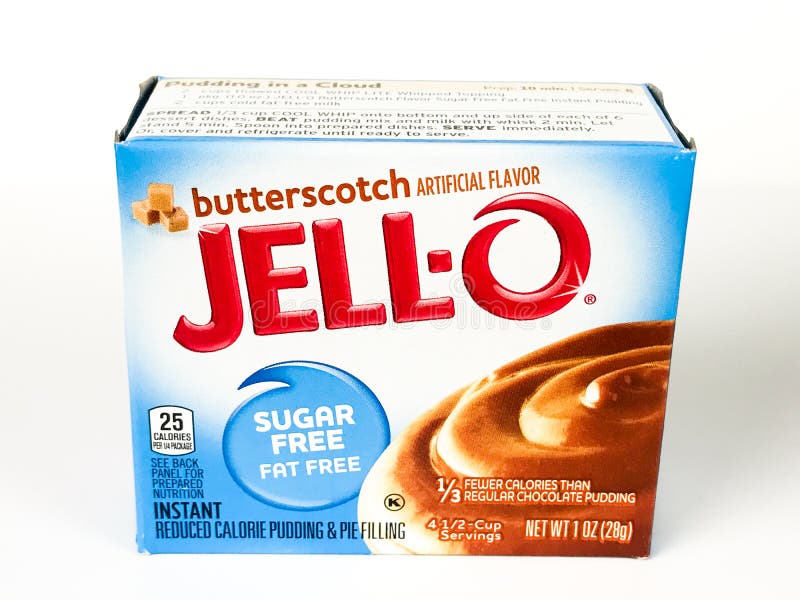 Scatola Di Jello Sugar Free Butterscotch Pudding Mix Fotografia Stock ...