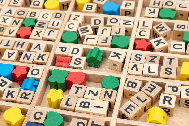 Scattered Alphabet Wooden Blocks in a Box Stock Image - Image of ...