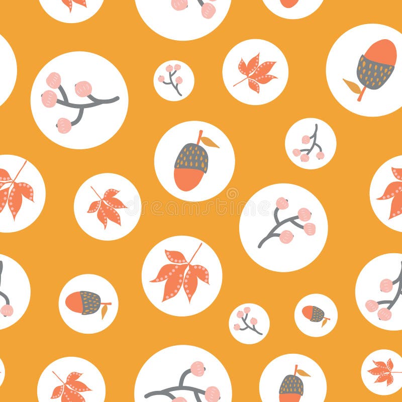 Scattered Autumn Elements in Polka Dots Seamless Vector Background ...