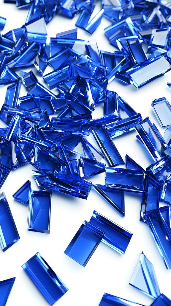 Scattered Blue Glass Shards on White Surface Stock Illustration ...