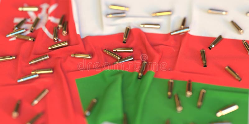 Scattered Bullet Shells on the Flag of Oman. Crime or Violence Related ...