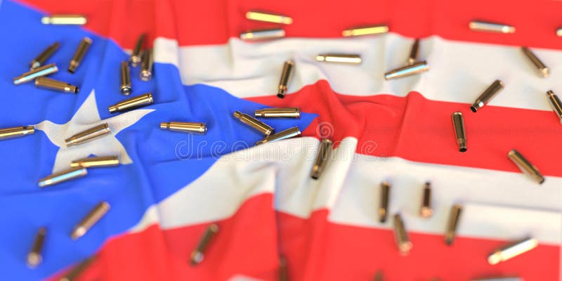 Scattered Bullet Shells on the Flag of Puerto Rico. Crime or Violence ...