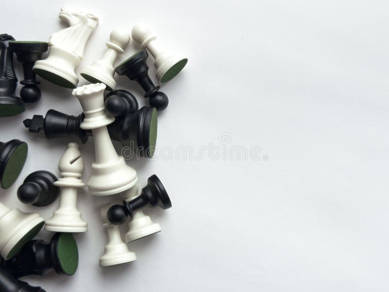 Scattered Chess Pieces on White Background Stock Image - Image of ...