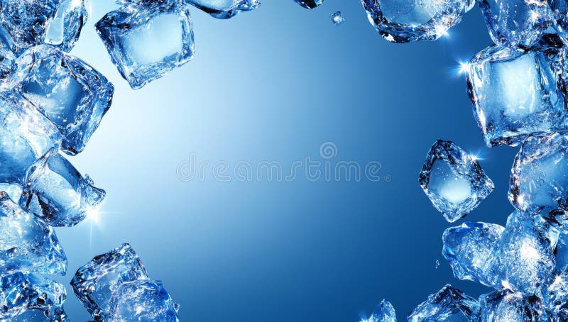 Scattered Clear Ice Cubes on a Light Blue Background are Excellent for ...