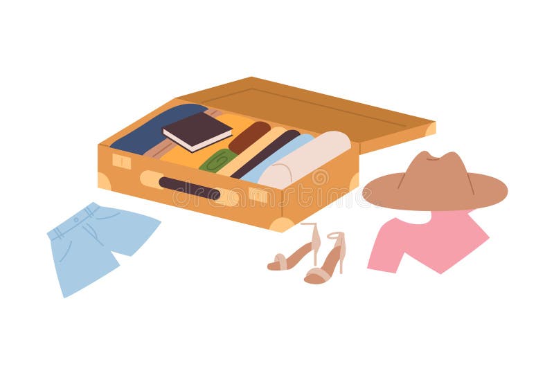 Scattered Clothes Around Suitcase, Flat Vector Illustration Isolated on ...