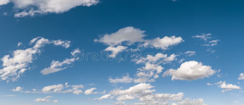 Scattered Clouds Texture in Blue Sky, Panorama Format Stock Photo ...