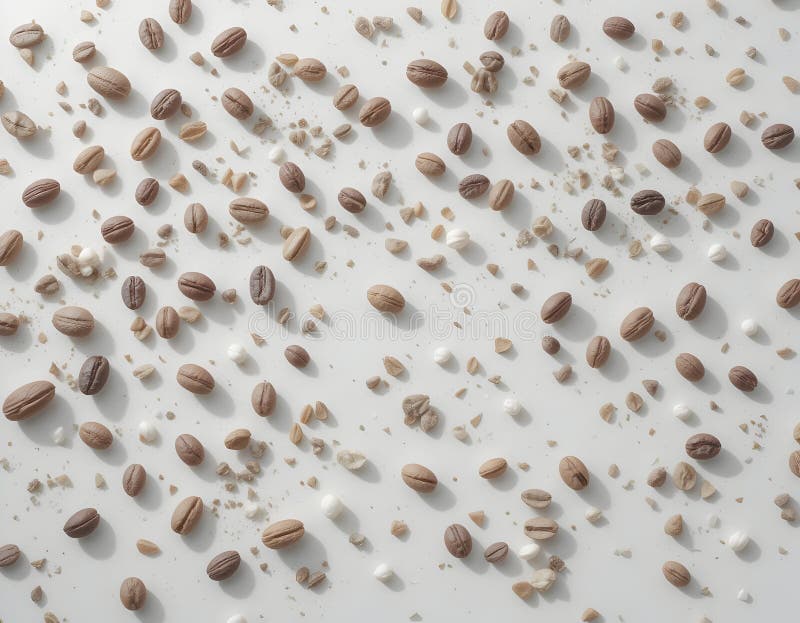 Scattered Coffee Beans and Granules on White Background Stock Image ...