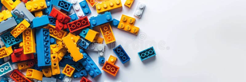 Scattered Colorful Building Blocks on White Background Creative Play ...