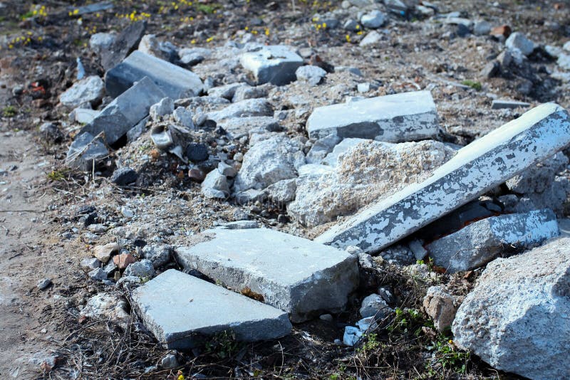 Scattered Construction Debris and Concrete Beams Stock Image - Image of ...