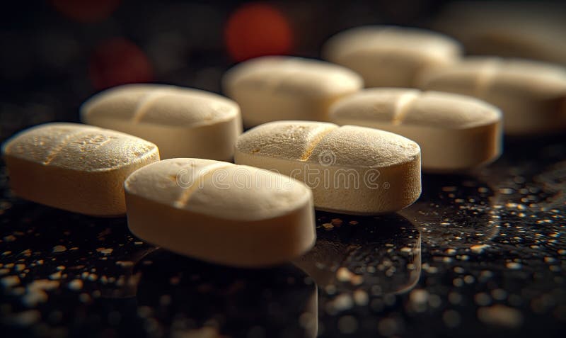 Scattered Cream Tablets on a Dark Background Close-up. Stock Image ...