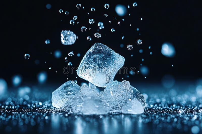 Scattered Crushed Ice on Dark Background Depicting Motion of Dispersing ...