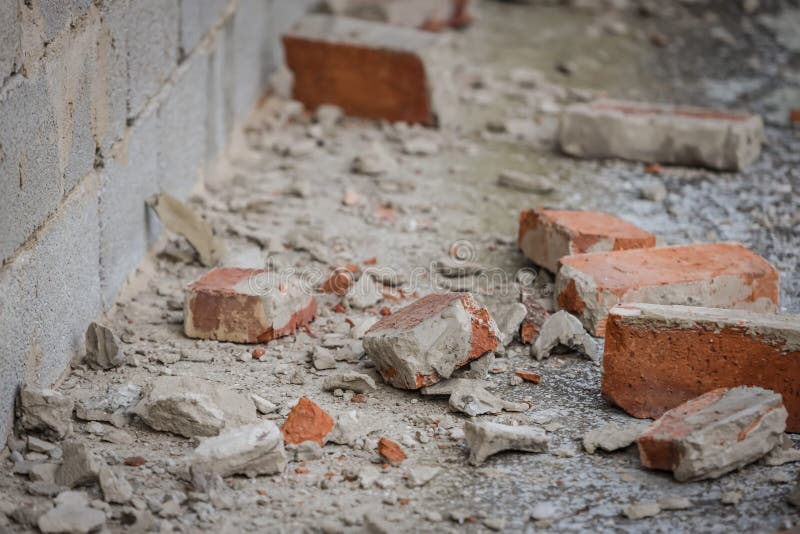 Scattered and Damaged Bricks on the Balcony Stock Photo - Image of ...